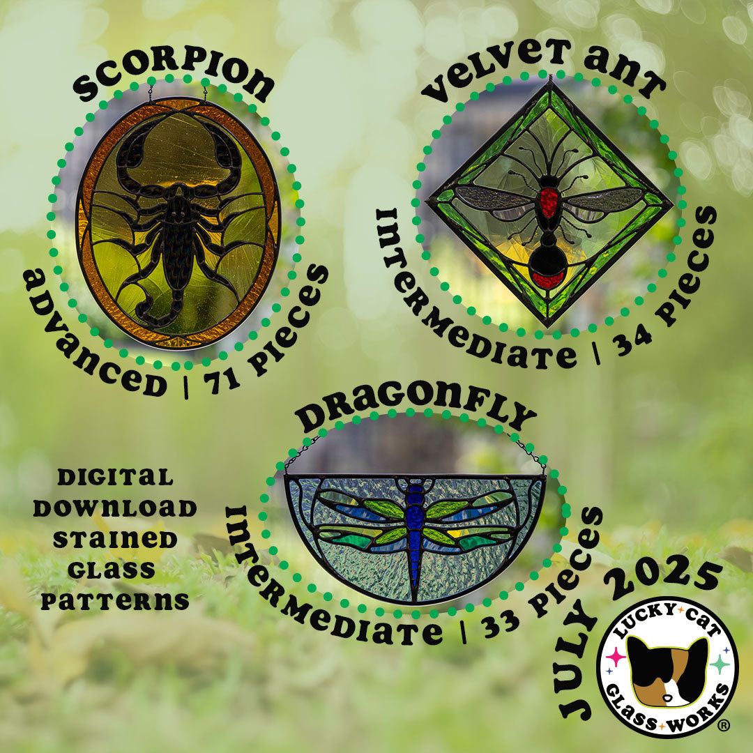 Winged Whimsy | July 2025 Stained Glass Patterns – Lucky Cat Glass Works